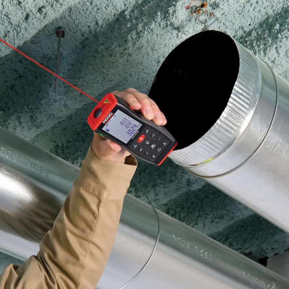 Ridgid 36813 LM 400 Red Laser Distance Meter 100m 65 Tilt IP 54 Bluetotth with Soft Carry Case and 2x 1.5V AA Batteries